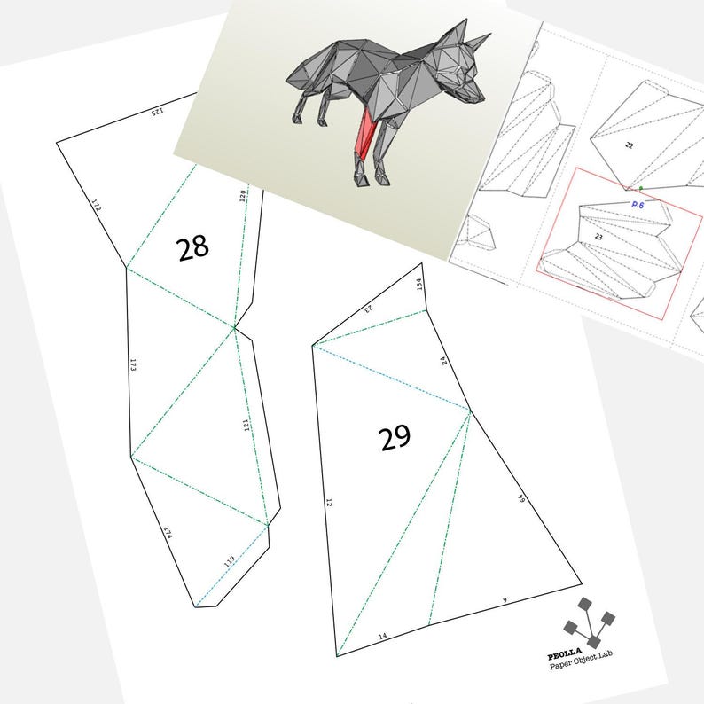 Printable DIY Template (PDF). Fox Low Poly Paper Model Template. 3D ...