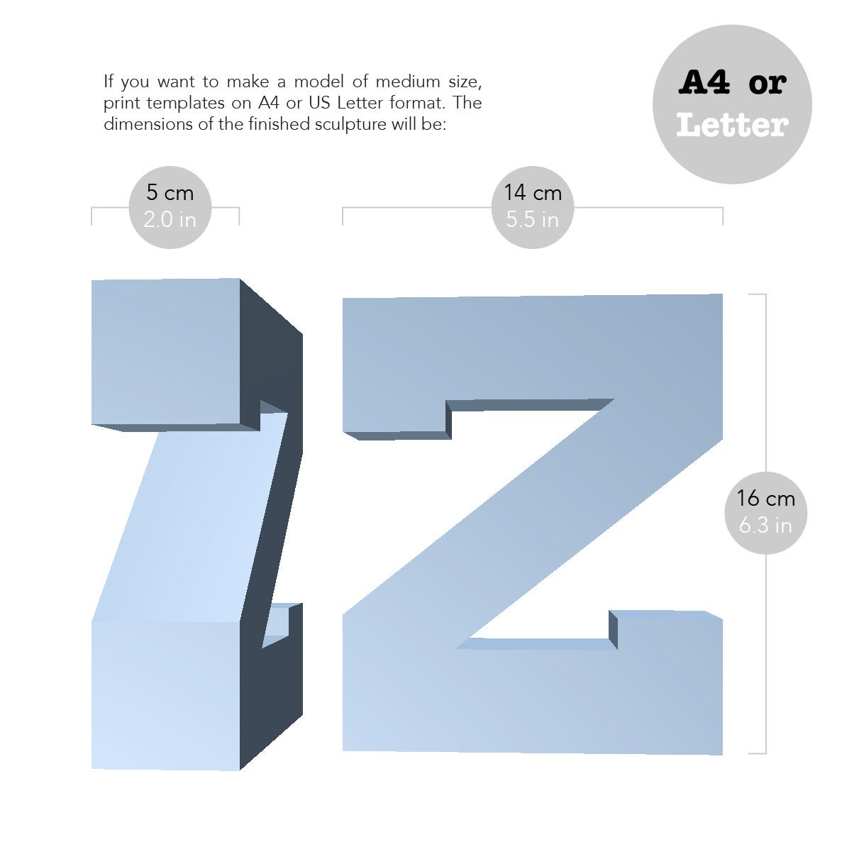 Printable DIY Template PDF. Letter Z Low Poly Paper Model | Etsy