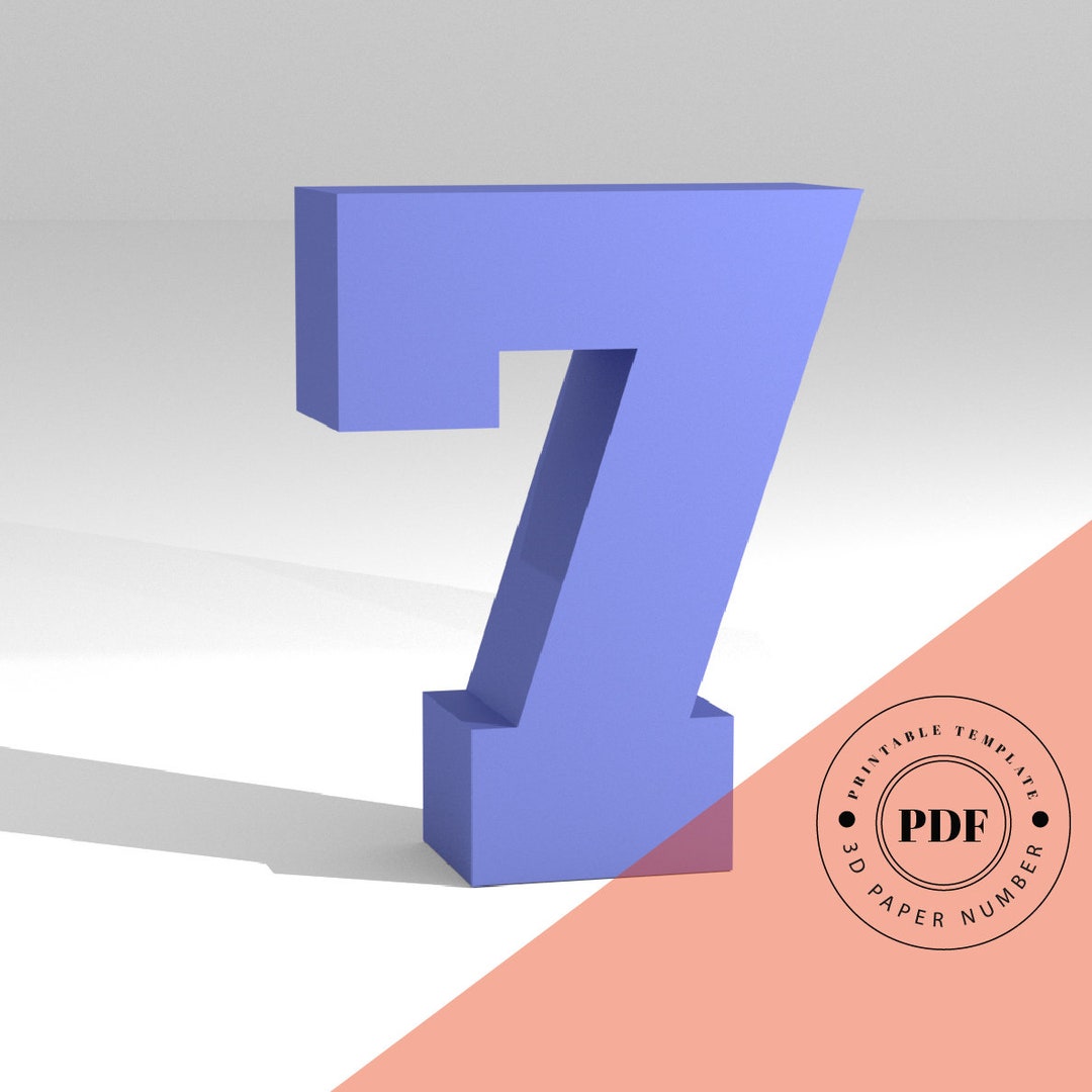 Printable DIY Template (PDF). Number 7 Low Poly Paper Model Template ...