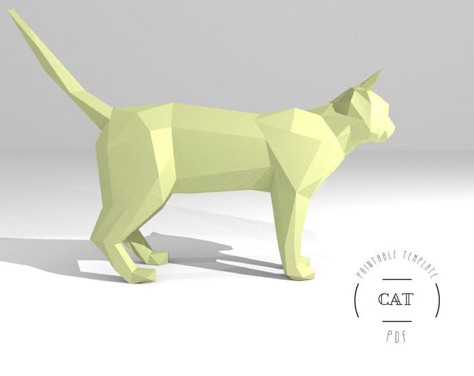 Printable DIY Template PDF. Cat Low Poly Paper Model - Etsy
