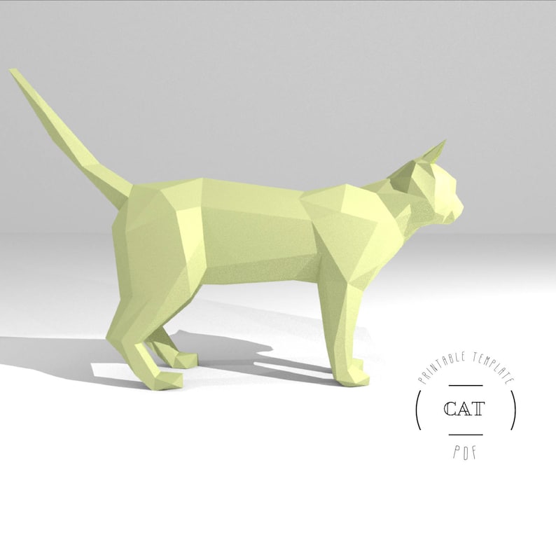 Printable DIY Template PDF. Cat Low Poly Paper Model - Etsy