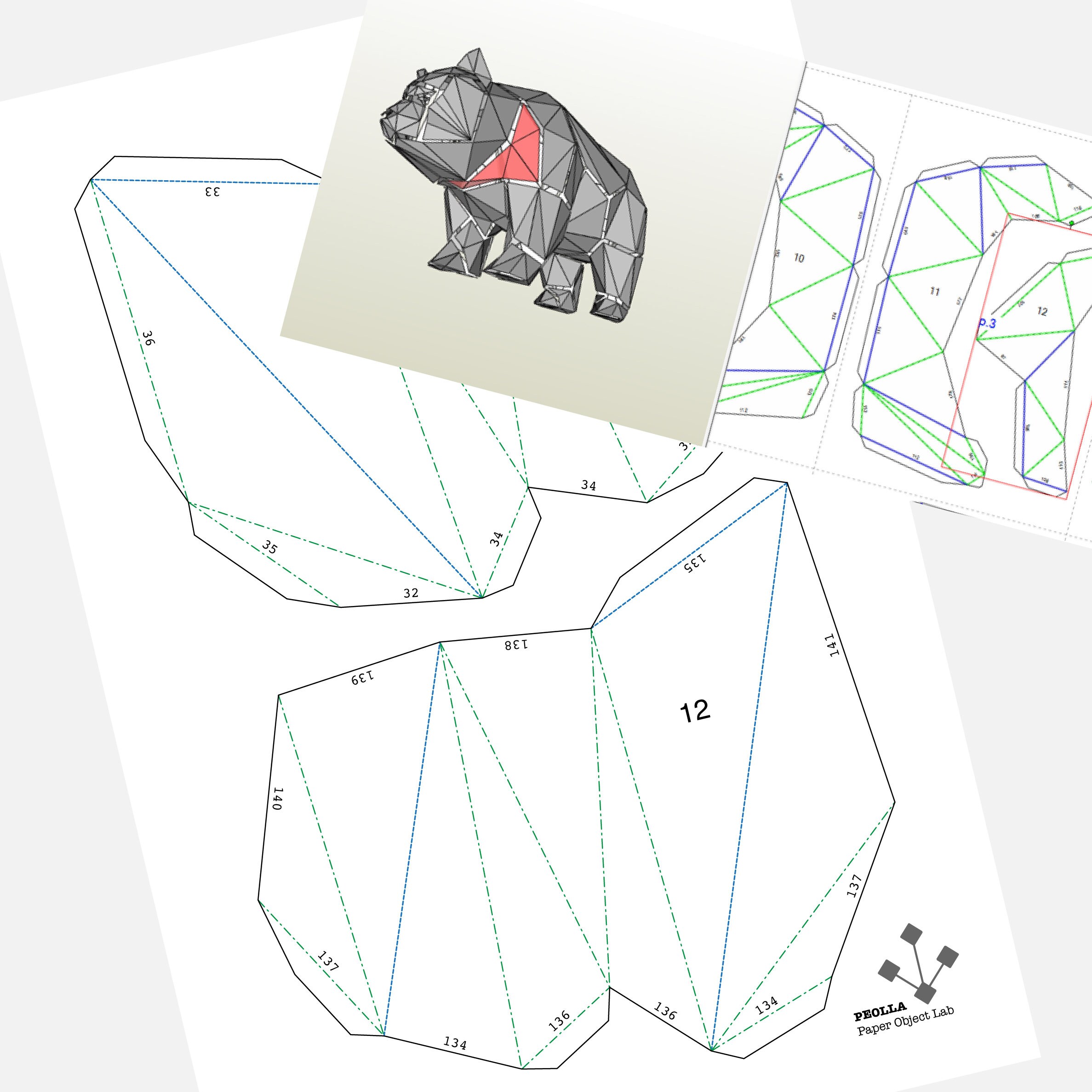 Printable DIY Template (PDF). Panda Low Poly Paper Model Template. 3D ...