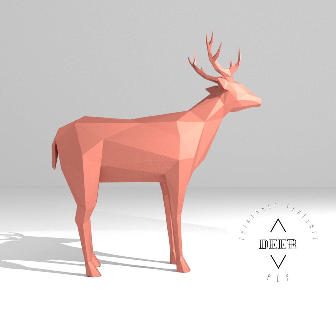 Printable DIY Template (PDF). Deer Low Poly Paper Model Template. 3D ...