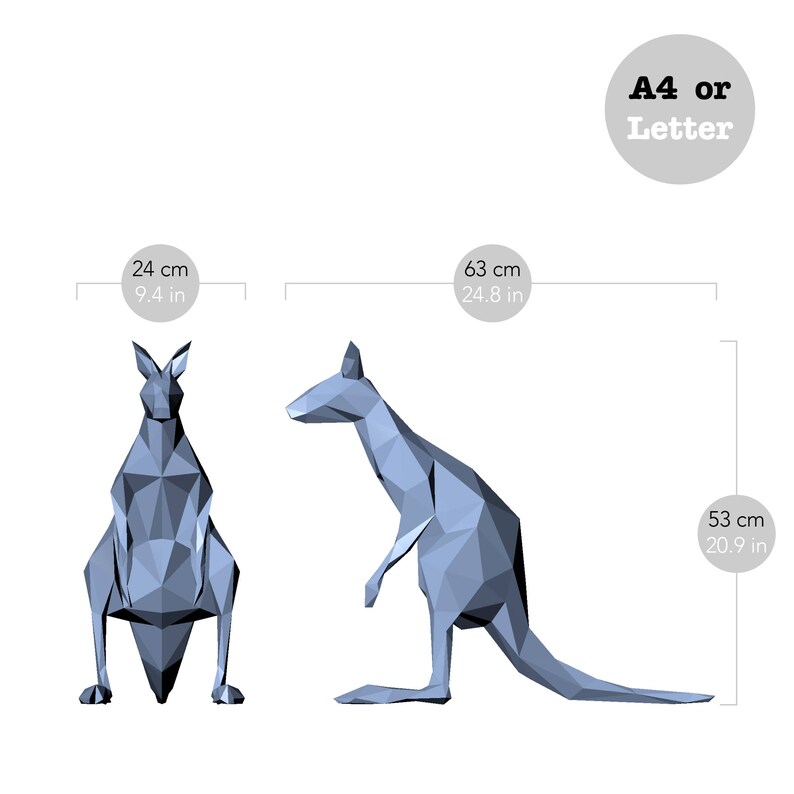Printable DIY template PDF. Kangaroo low poly paper model | Etsy
