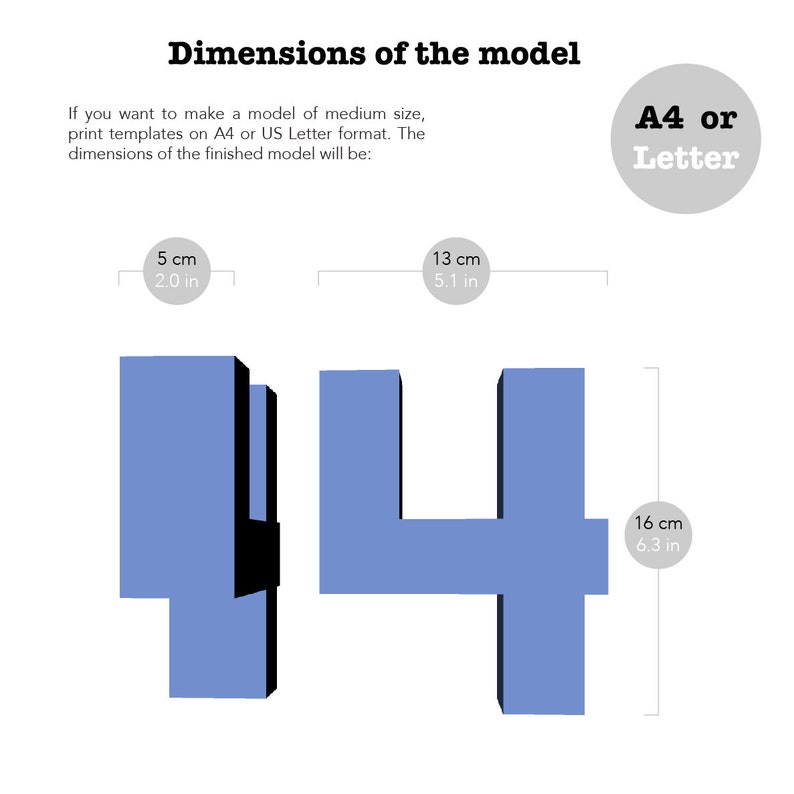 Printable DIY Template (PDF). Number 4 Low Poly Paper Model Template ...