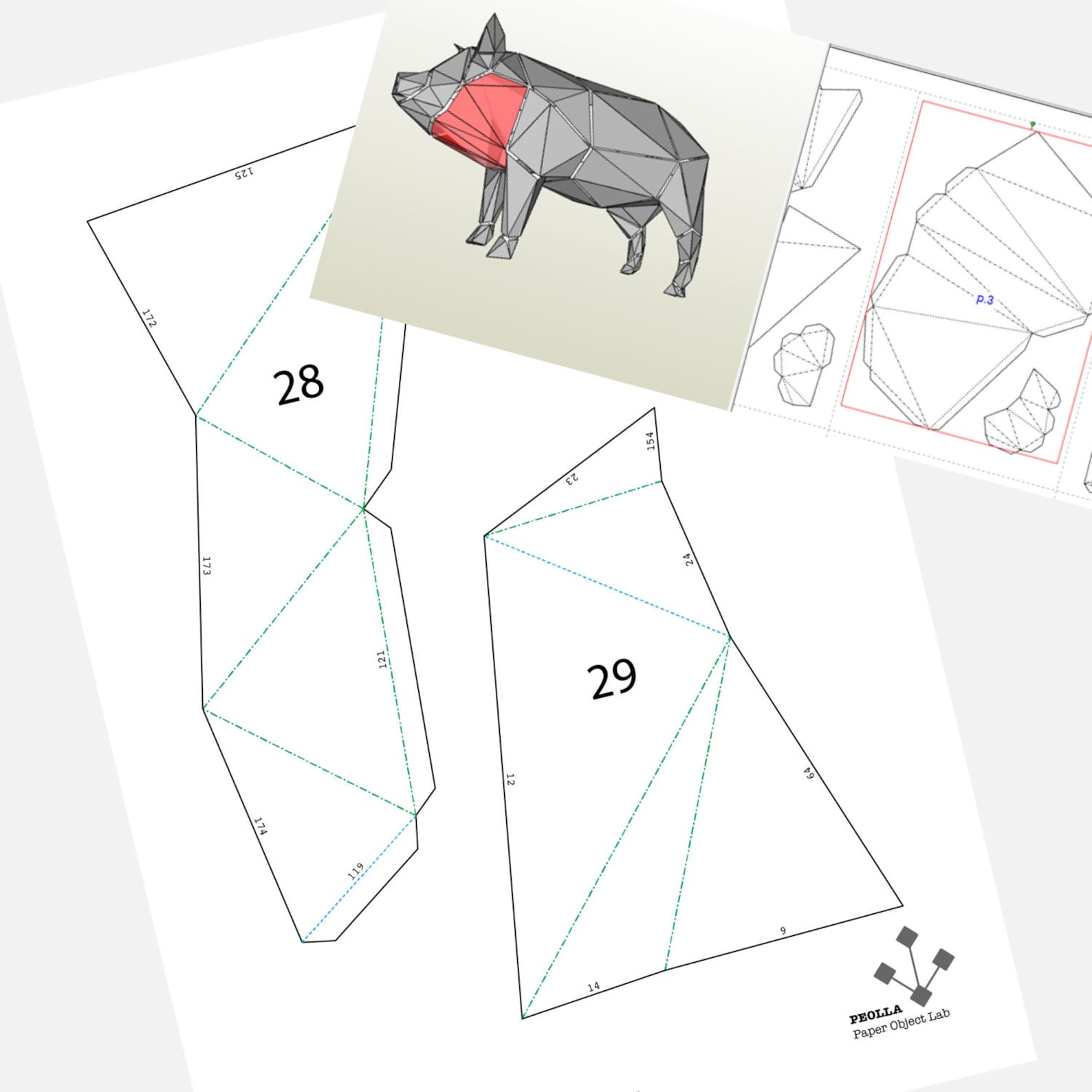 Printable DIY Template (PDF). Pig Low Poly Paper Model Template. 3D ...