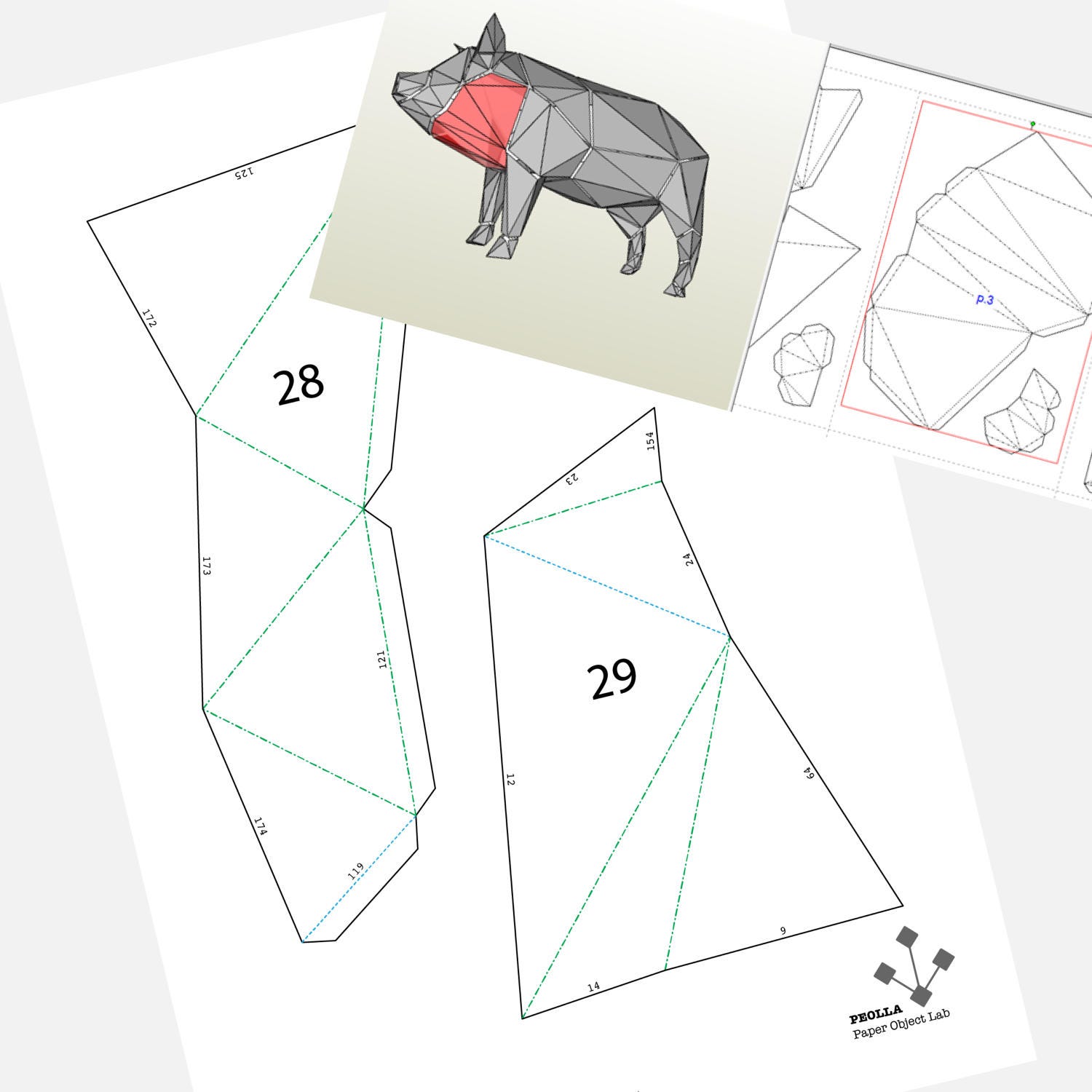 Printable DIY Template (PDF). Pig Low Poly Paper Model Template. 3D ...