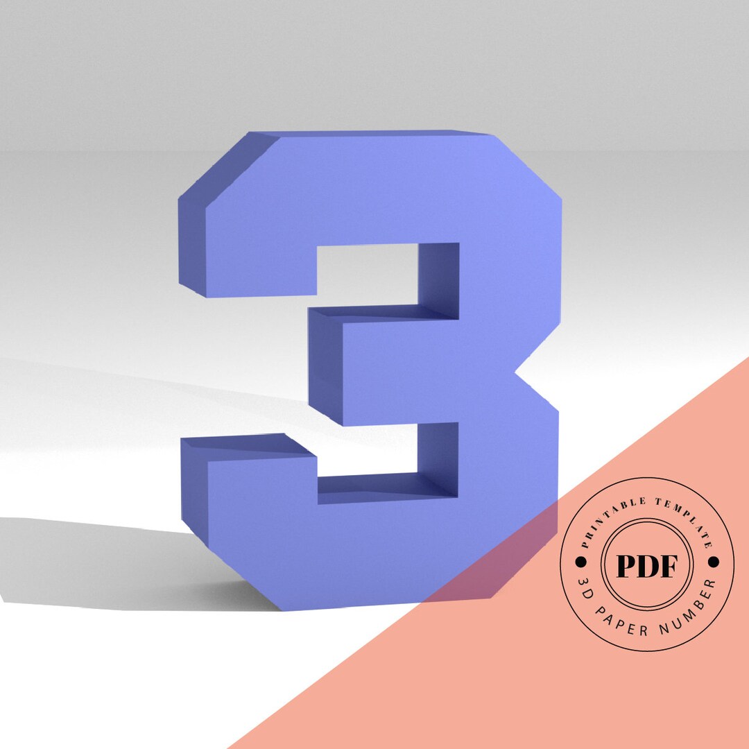 Printable DIY Template (PDF). Number 3 Low Poly Paper Model Template ...