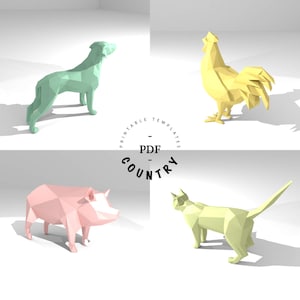 Set of 4 Printable DIY Templates (PDF). Country Animals Paper Model ...