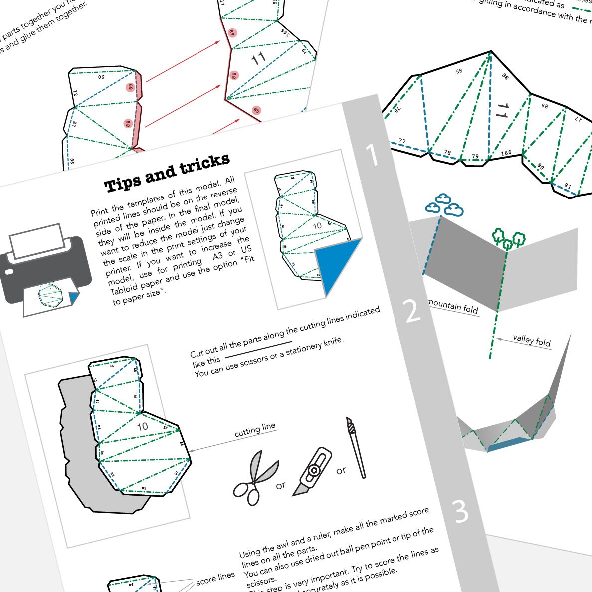 Printable DIY Template (PDF). Dog 3 Low Poly Paper Model Template. 3D ...