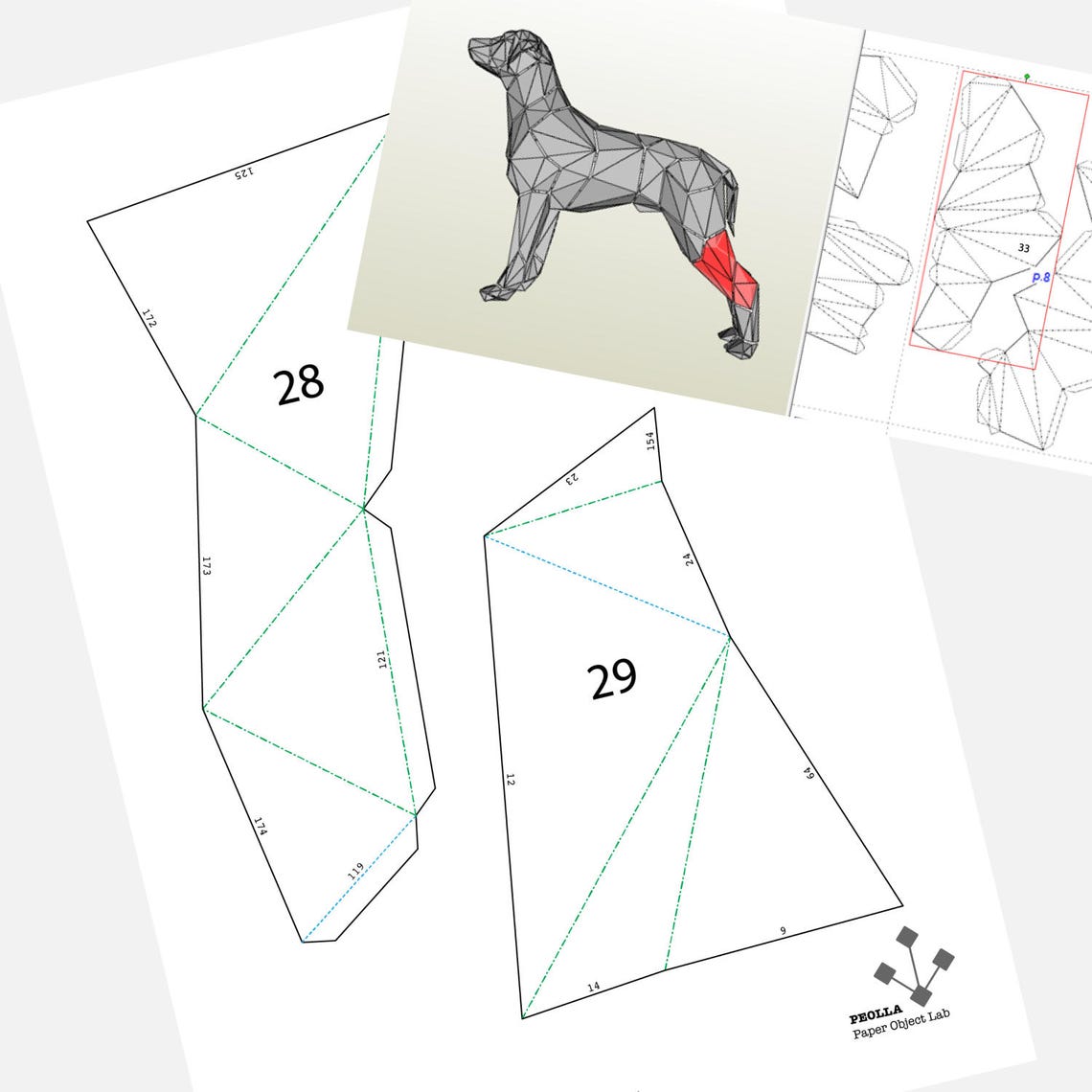 Printable DIY template PDF. Dog Pointer low poly paper | Etsy