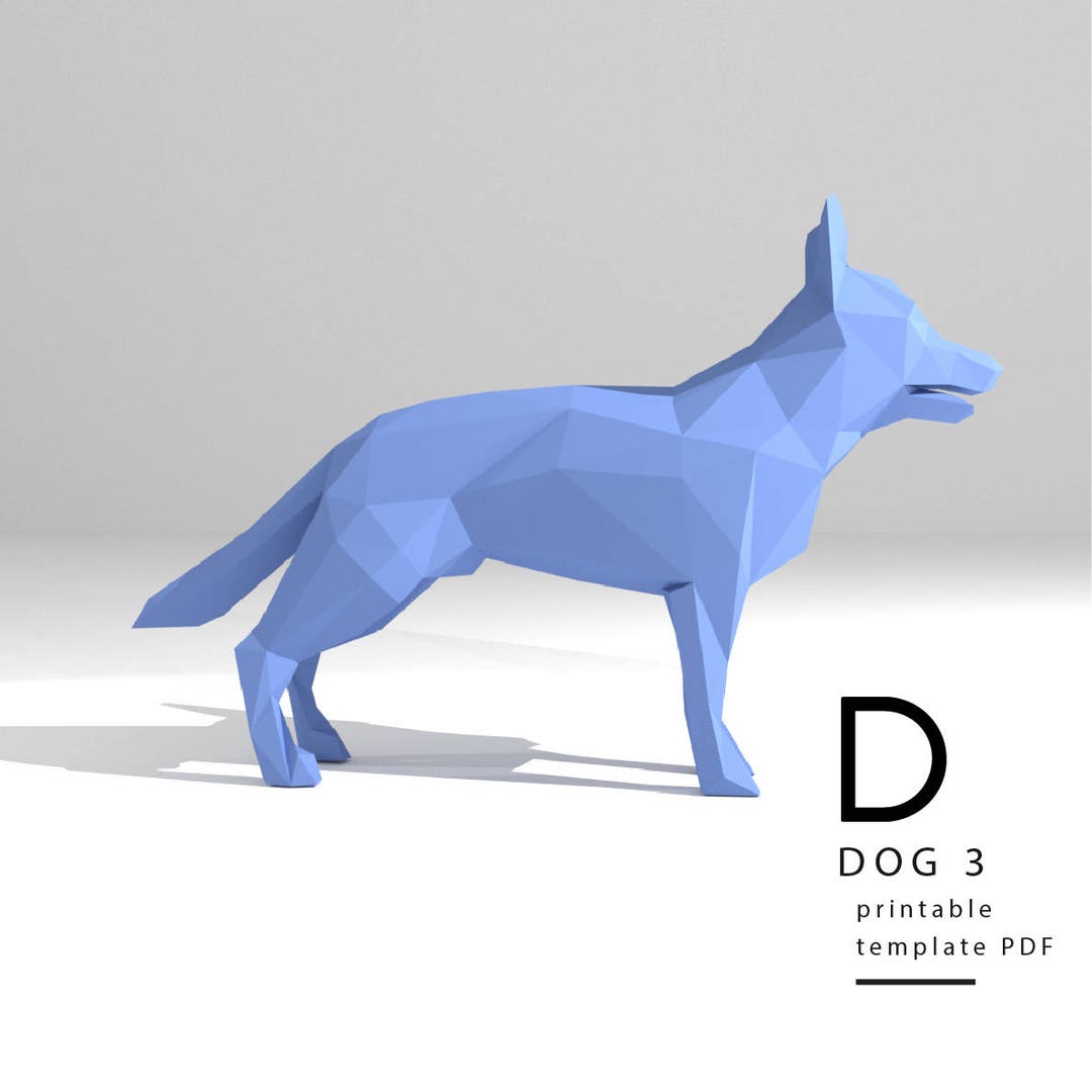 Printable DIY Template (PDF). Dog 3 Low Poly Paper Model Template. 3D ...