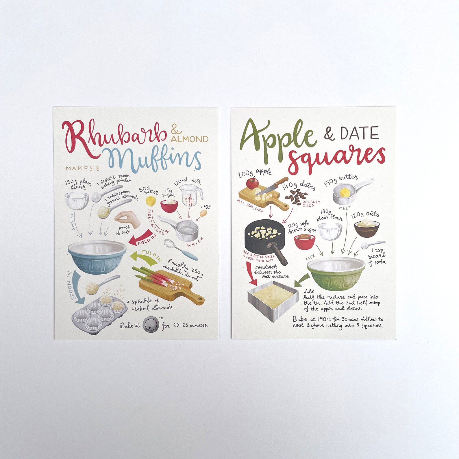 Illustrated Recipe Postcards, Pack of 8, A6 Size - Etsy