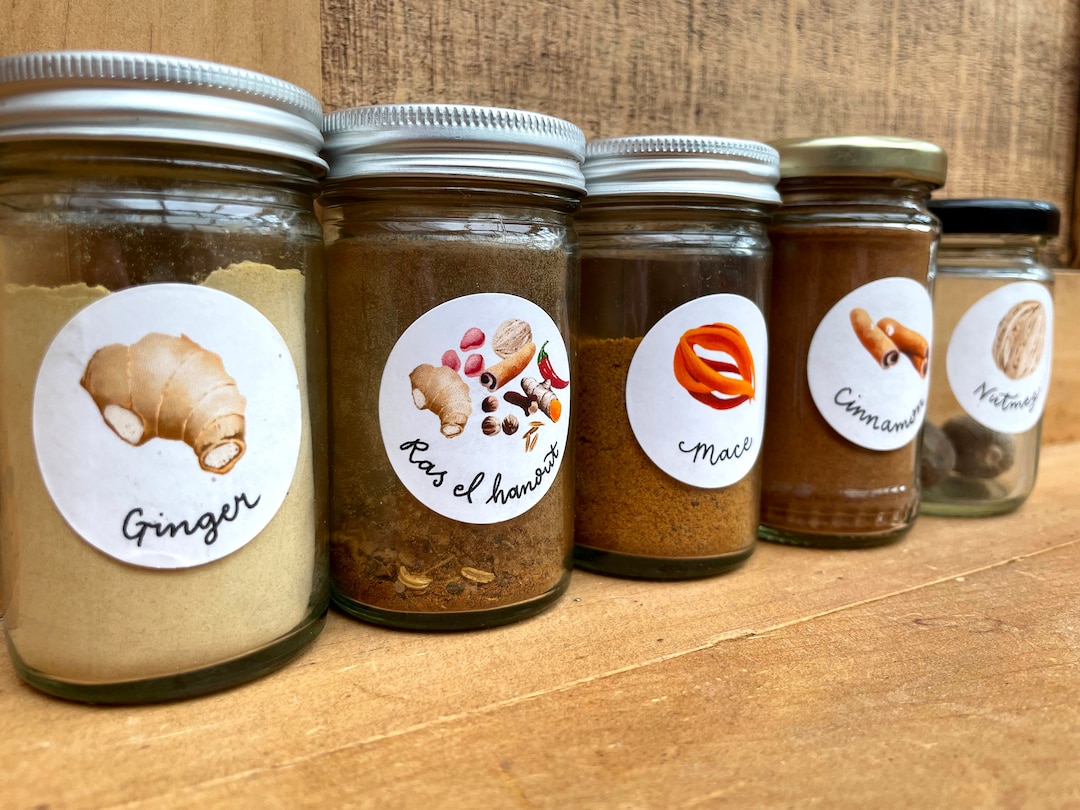 Herbs and Spices Stickers, A4 Sheet of 35 Circular Stickers With ...