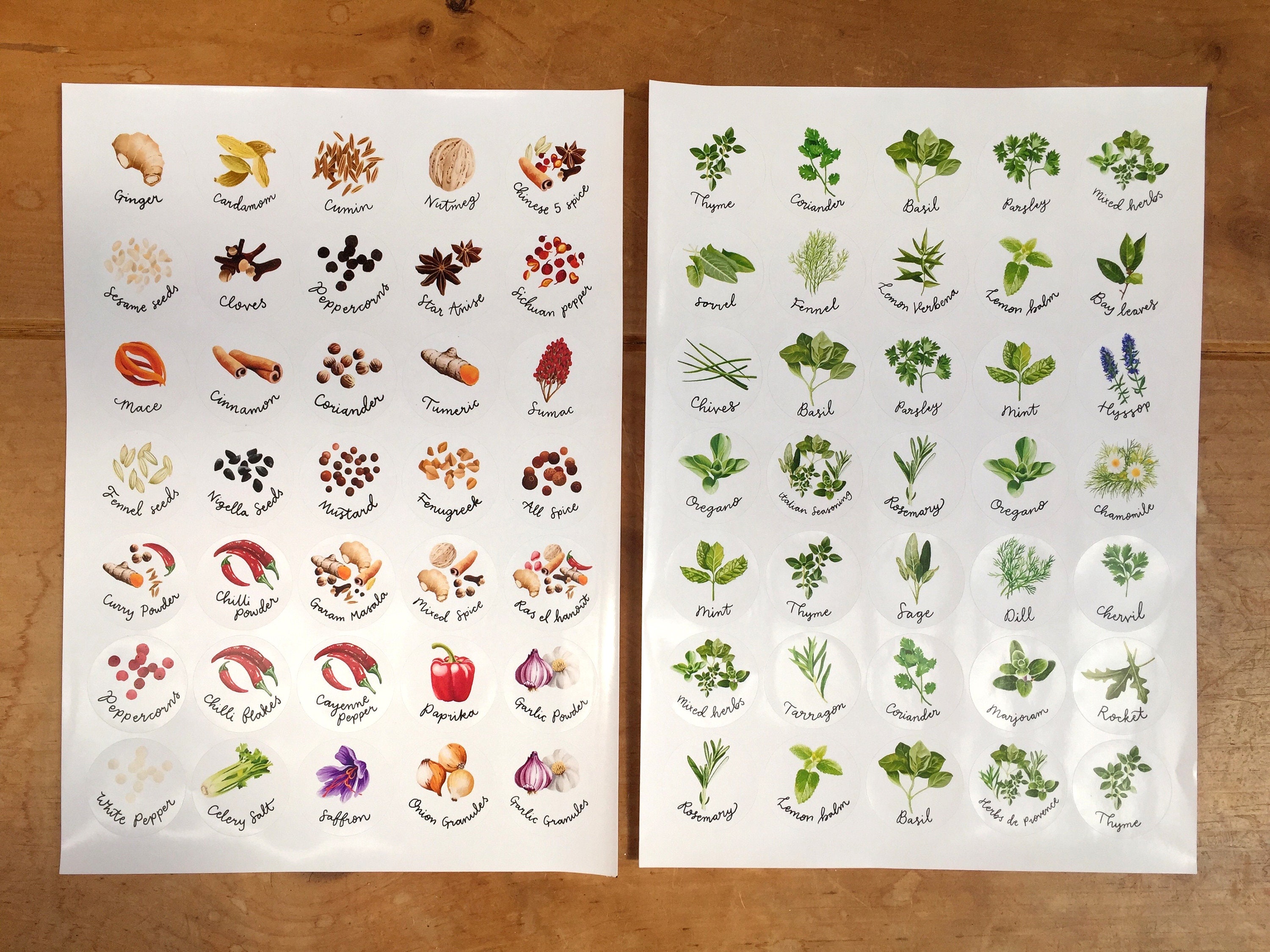 Herbs and Spices Stickers A4 Sheet of 35 Circular Stickers | Etsy