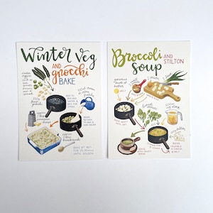 Illustrated Recipe Postcards, Pack of 8, A6 Size - Etsy