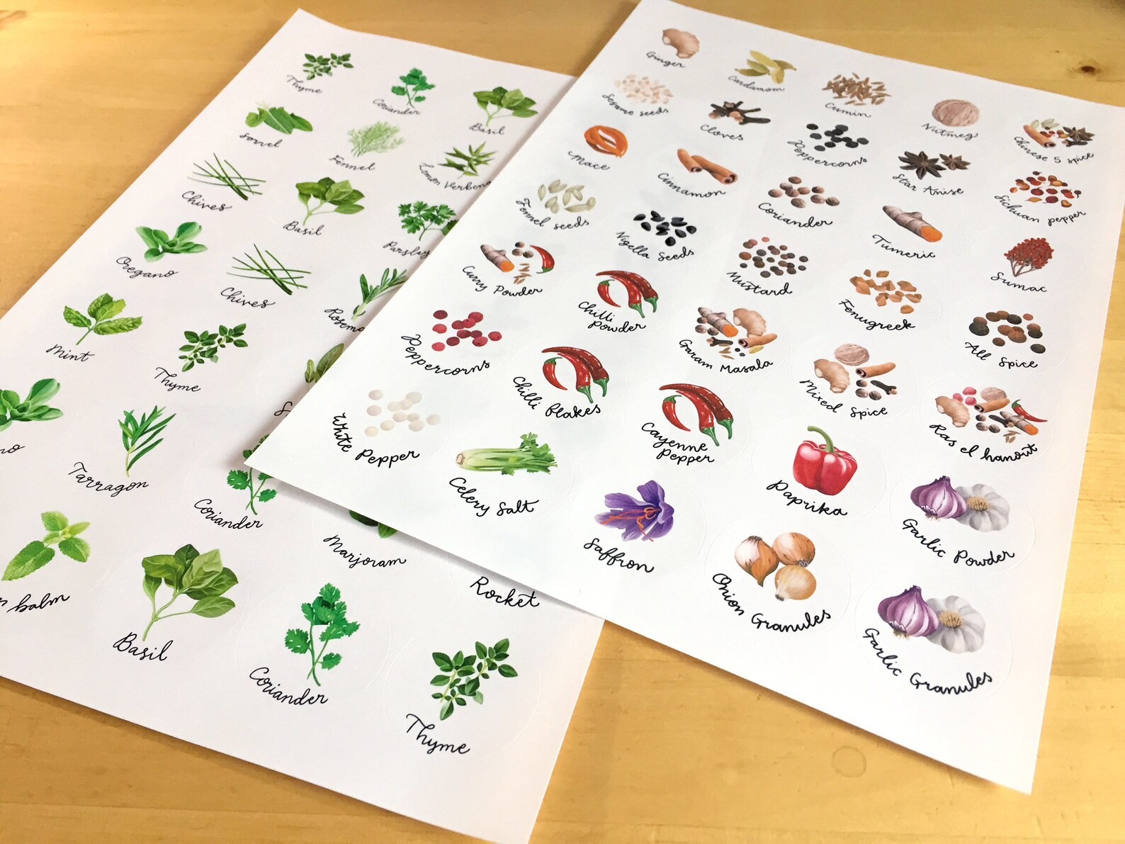Herbs and Spices Stickers, A4 Sheet of 35 Circular Stickers With ...