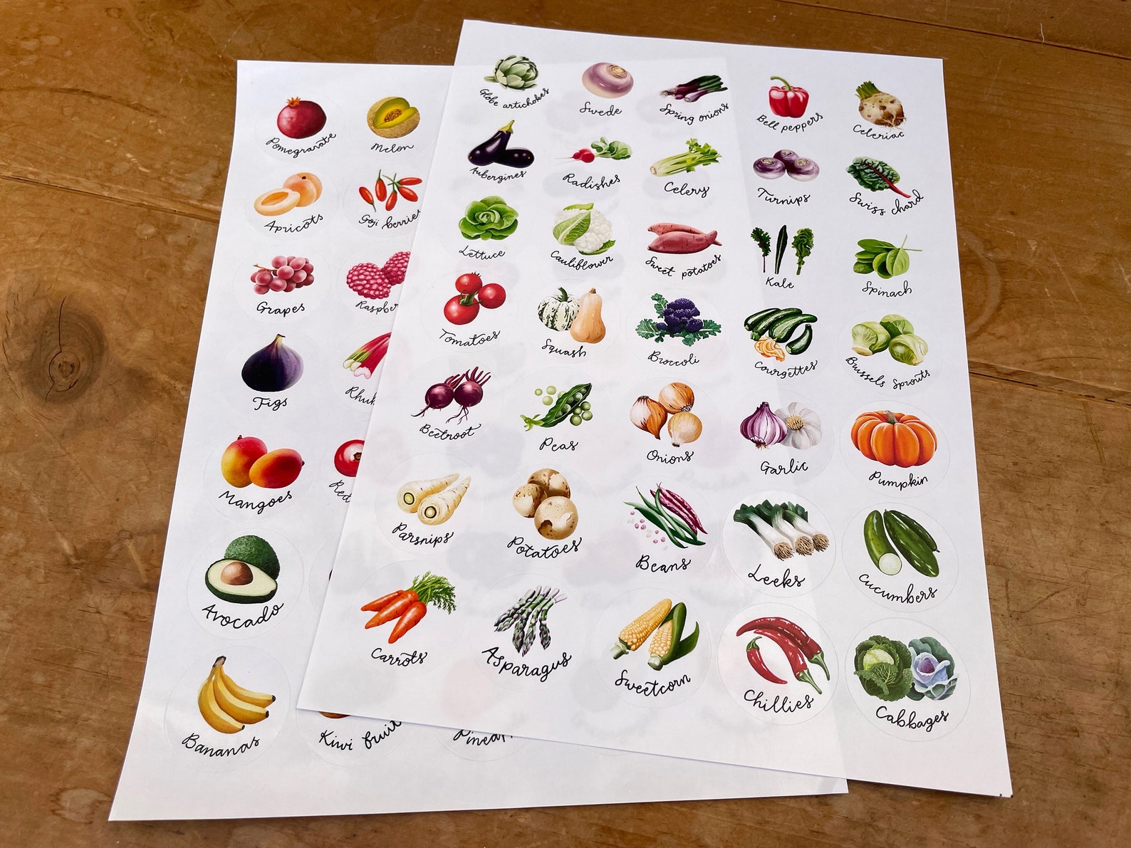 Fruit & Vegetable Stickers, A4 Sheet of 35 Circular Stickers With ...