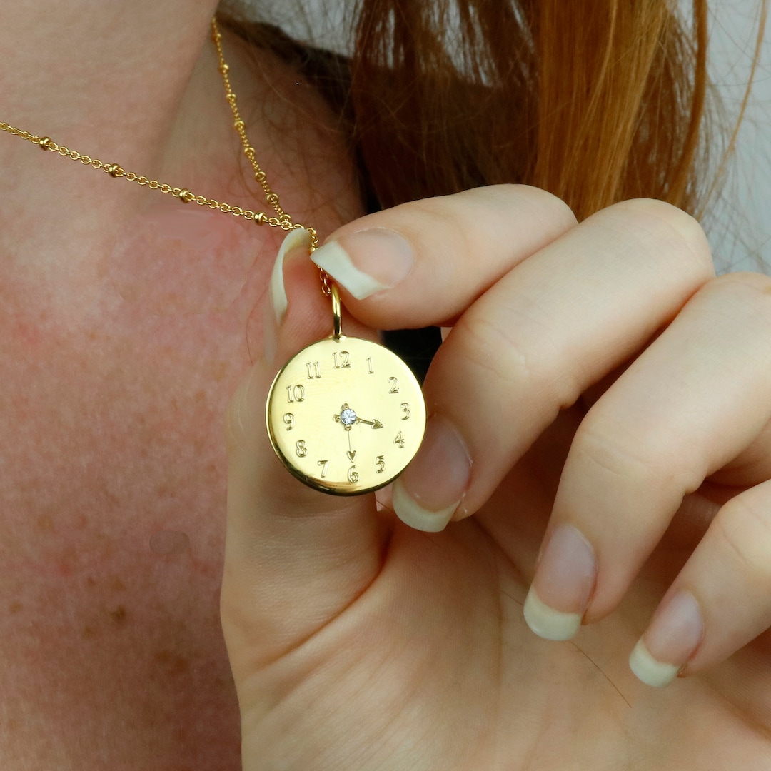 Clock Face Necklace - Personalised With Bespoke Time and Message - New ...