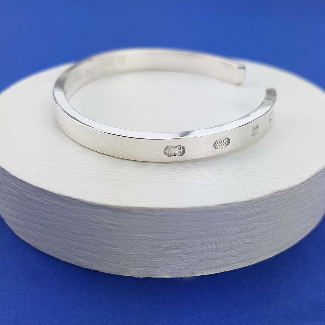 Engraveable Sterling Silver Bangle for Men: Heavyweight Personalized ...