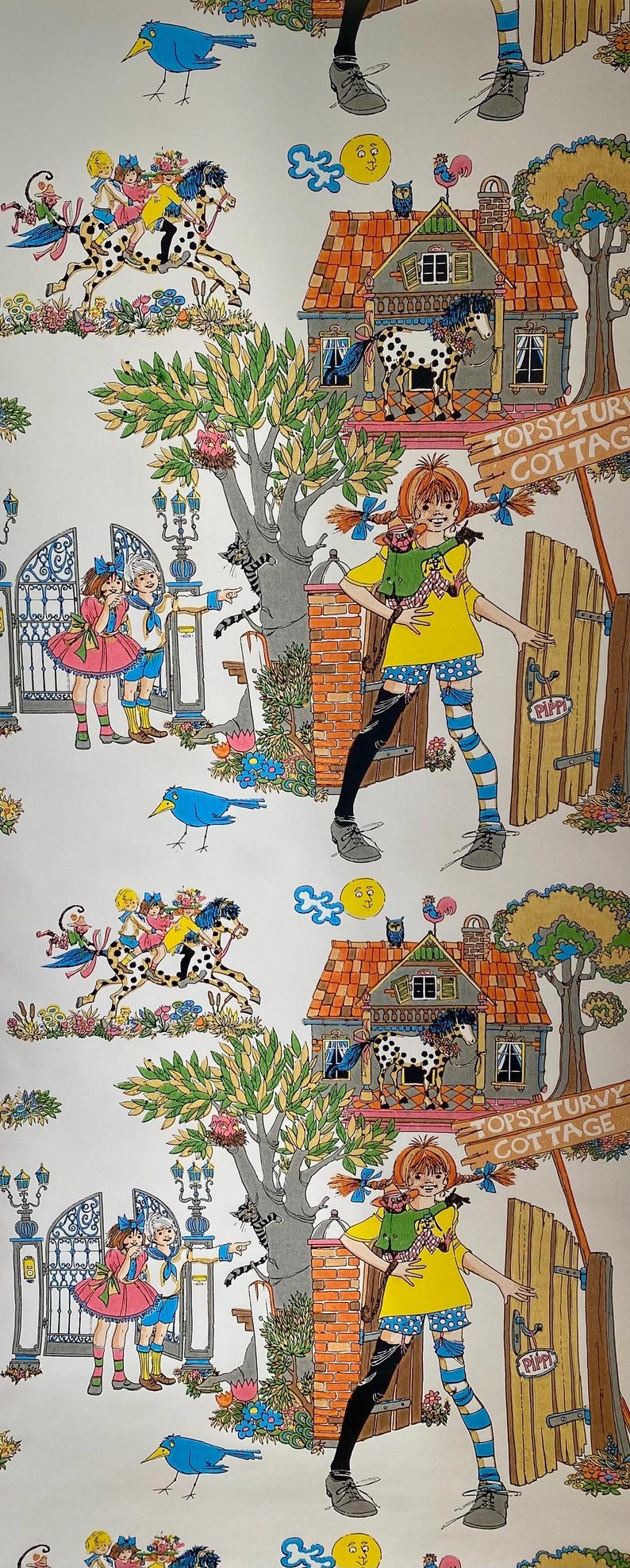 Pippi Longstocking Vintage Wallpaper Rare by the Yard - Wall Art ...