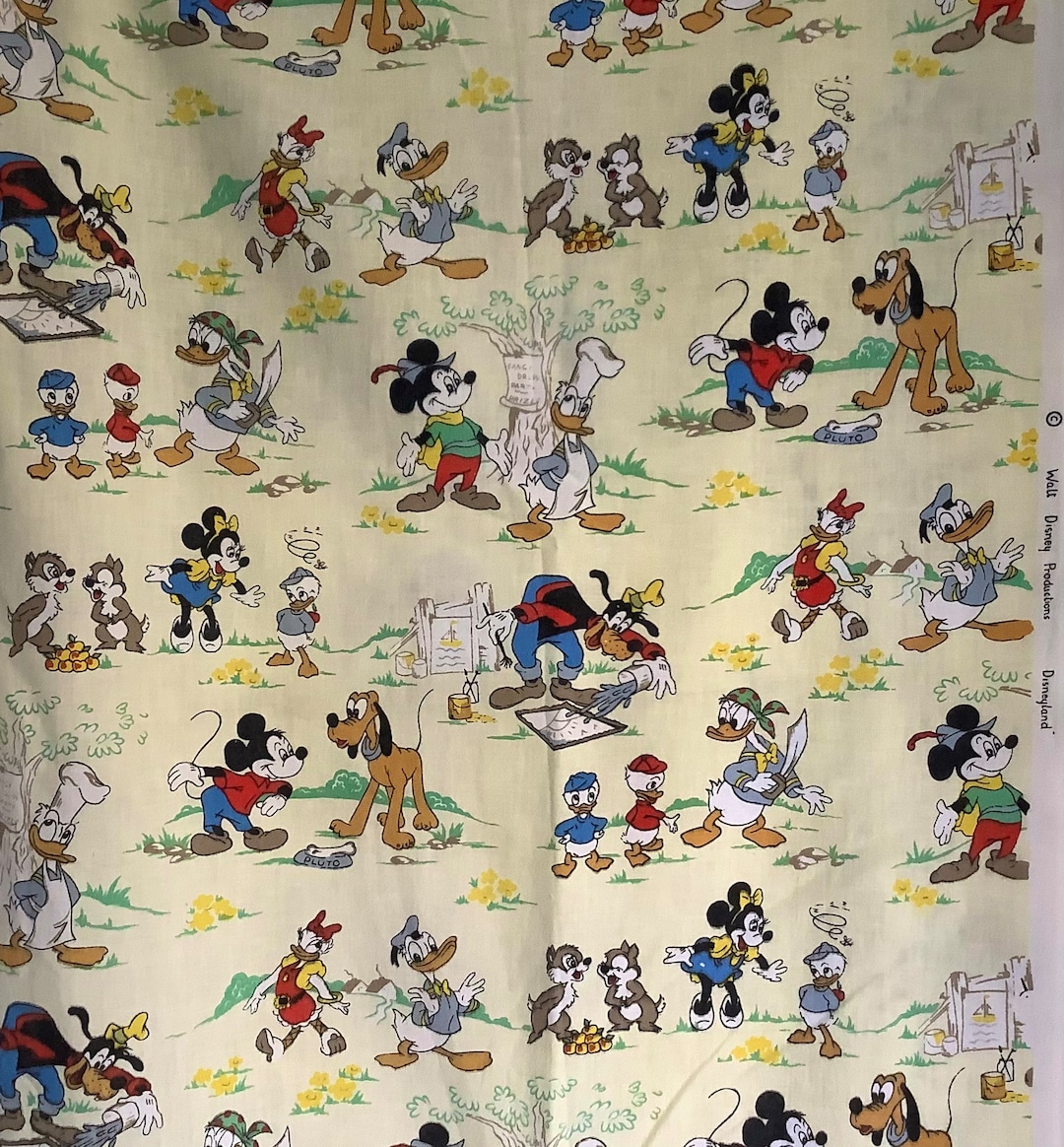 Rare Vintage Walt Disney Fabric Mickey Minnie Mouse Pluto Goofy Donald ...