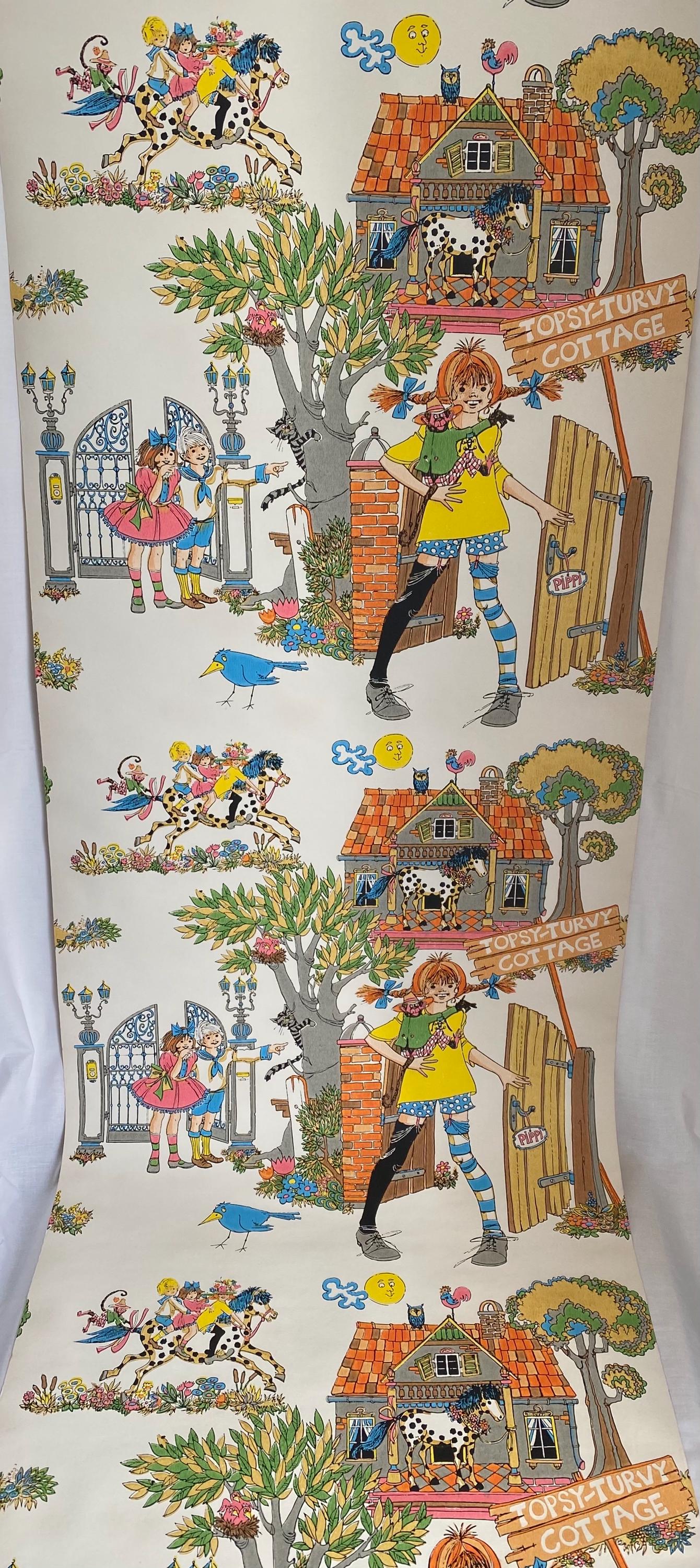 Pippi Longstocking Vintage Wallpaper Rare by the Yard - Wall Art ...