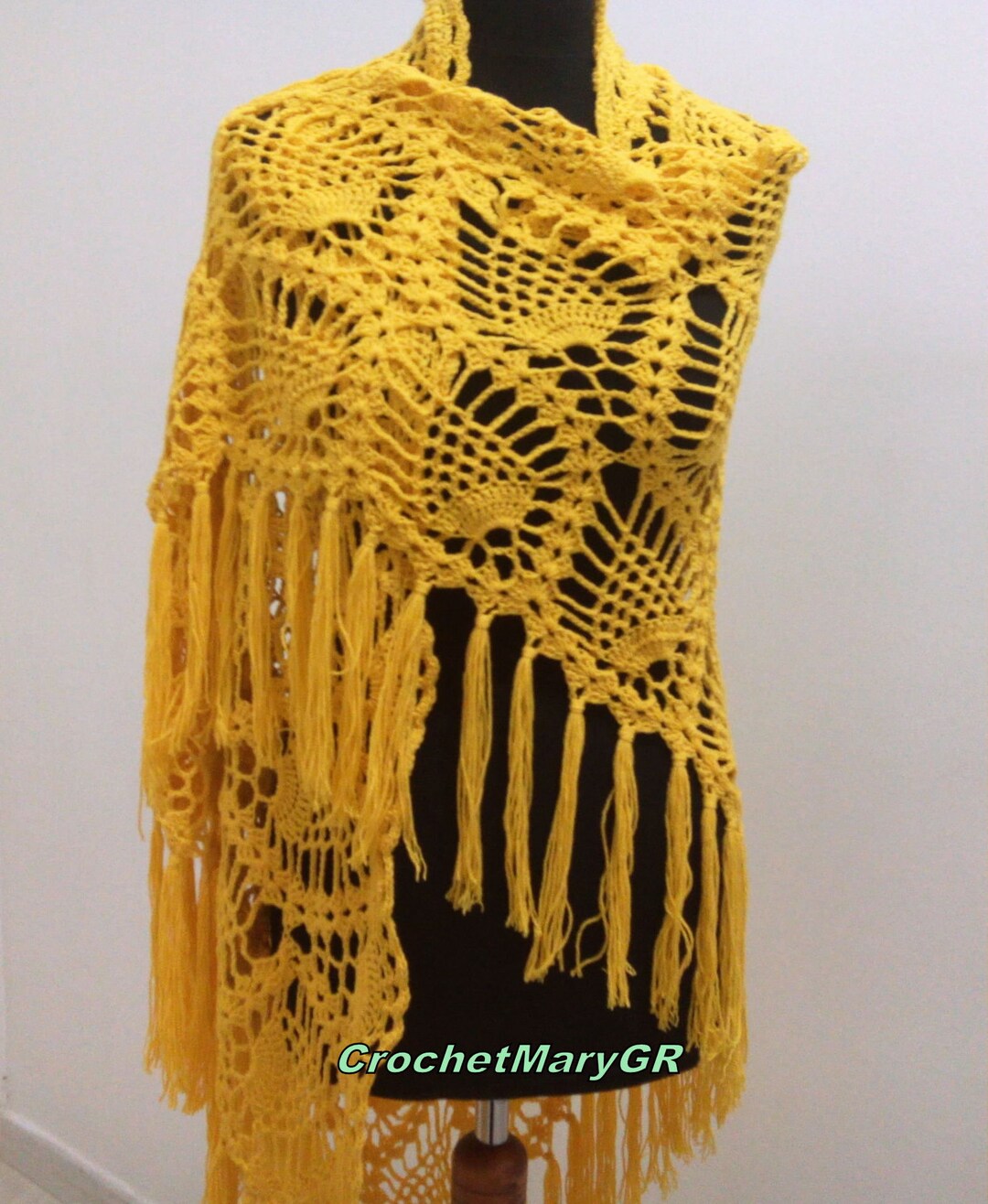Mantón amarillo crochet triángulo encaje chal nupcial, chales de ...