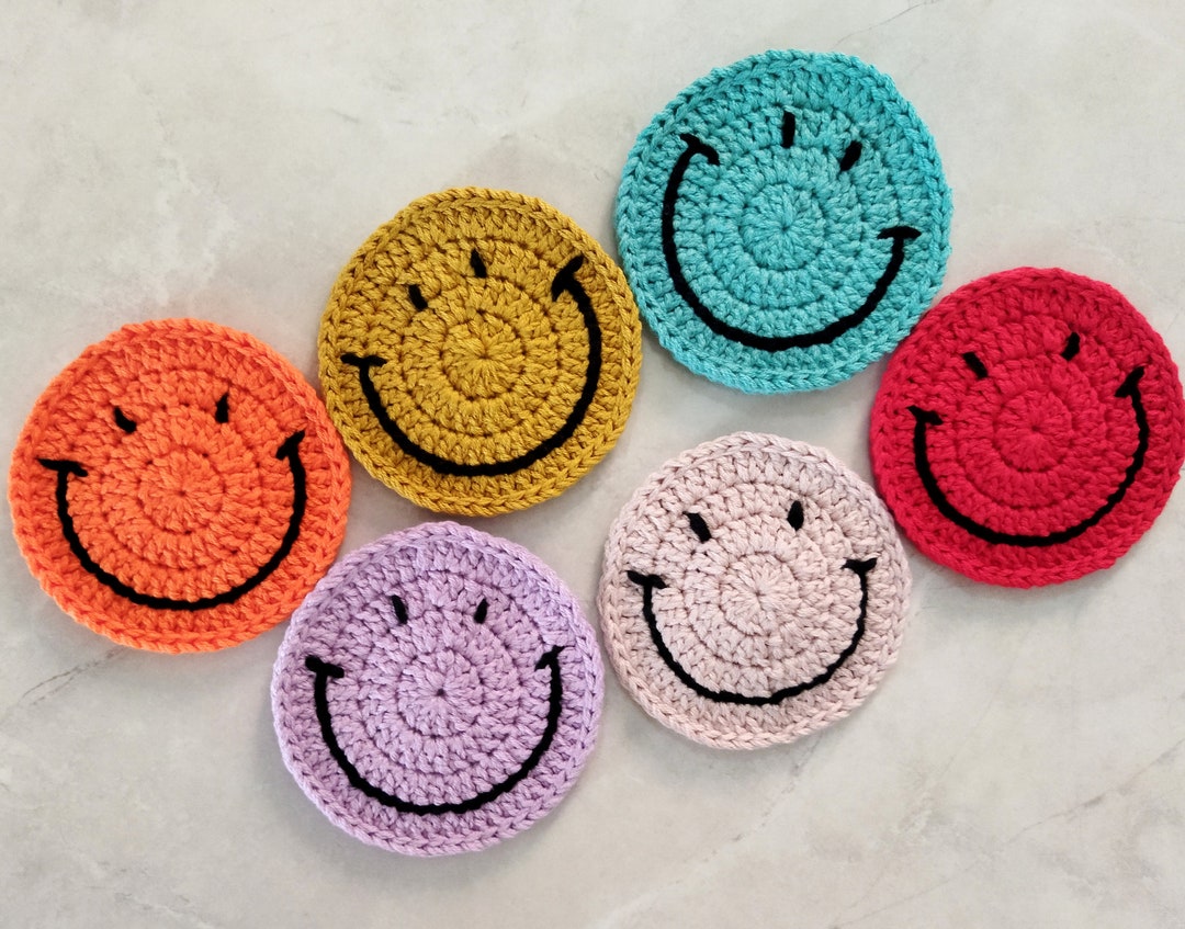 Crochet Smiley Face Coaster: Colorful Mug Rug, Happy Home Decor - Etsy