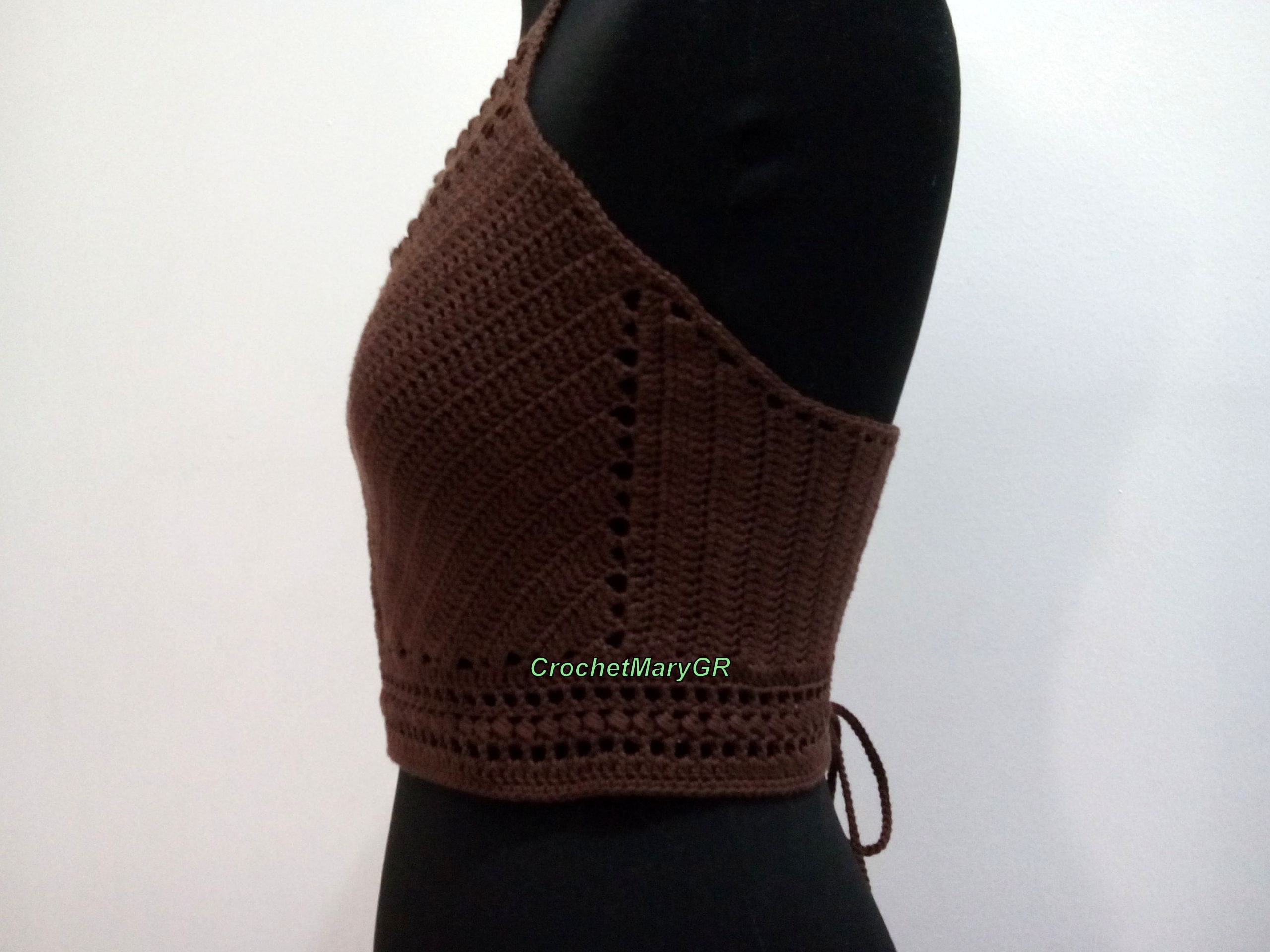 Brown Crochet Top Ηalter Top Crochet Crop Top Boho Hippie Top | Etsy