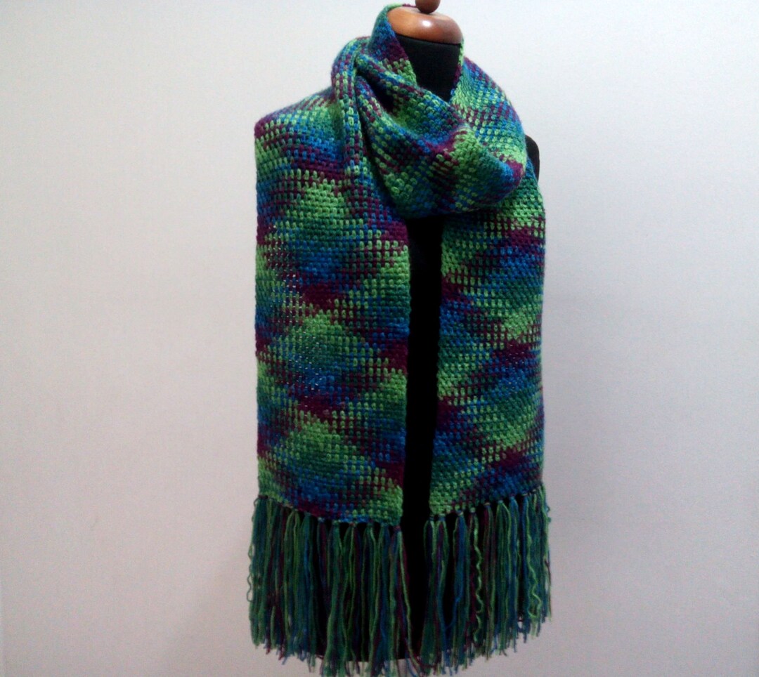 Planned Pooling Crochet Scarf: Zig Zag Acrylic Fringe Scarf - Etsy