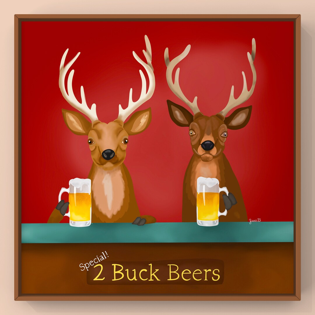 Whimsical Buck Deer Beer Canvas Art – Hand Drawn Illustration - Etsy
