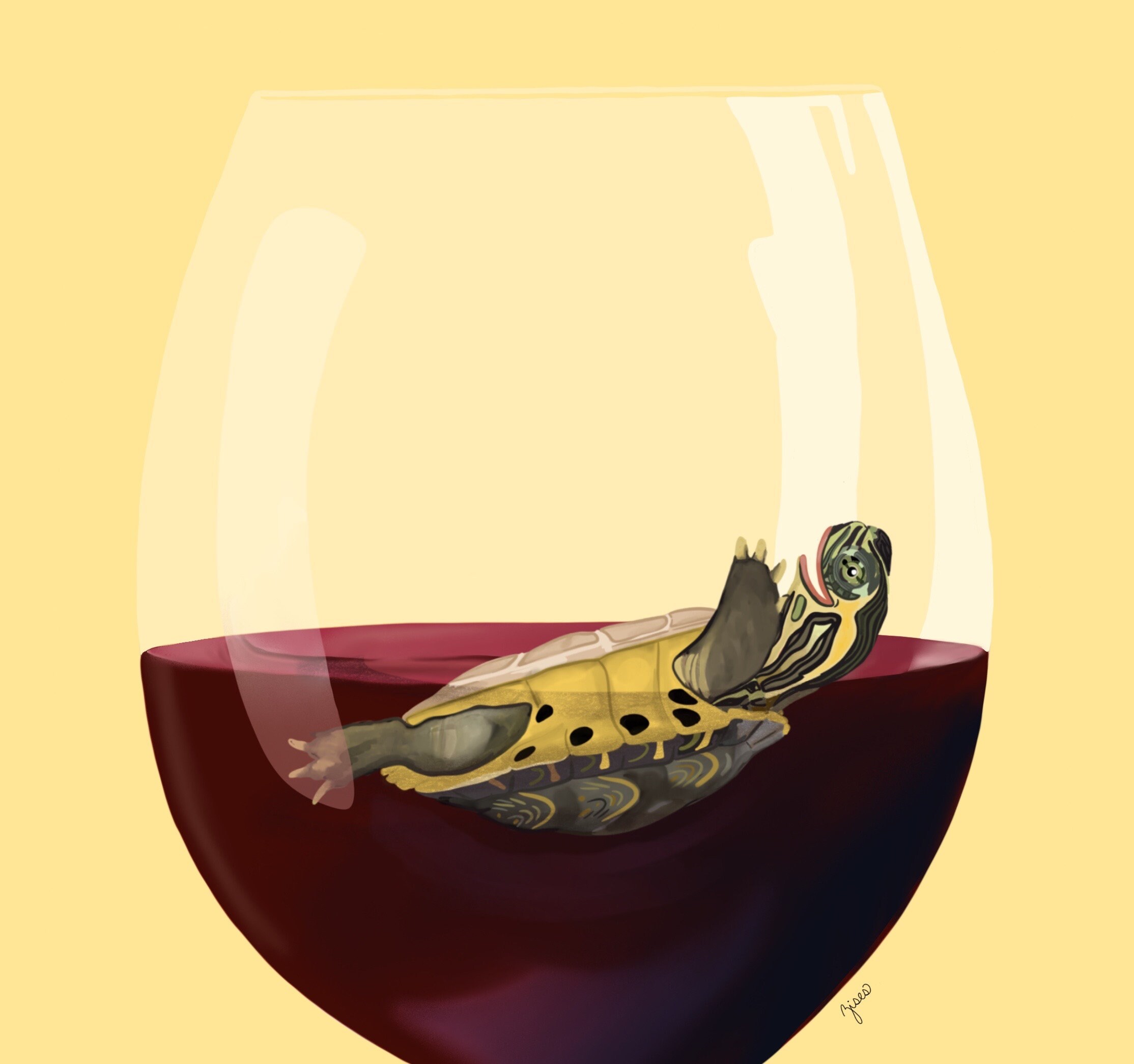 Floating Turtle, Drink Turtle, Yellow, Wine Lover Gift, Animal ...