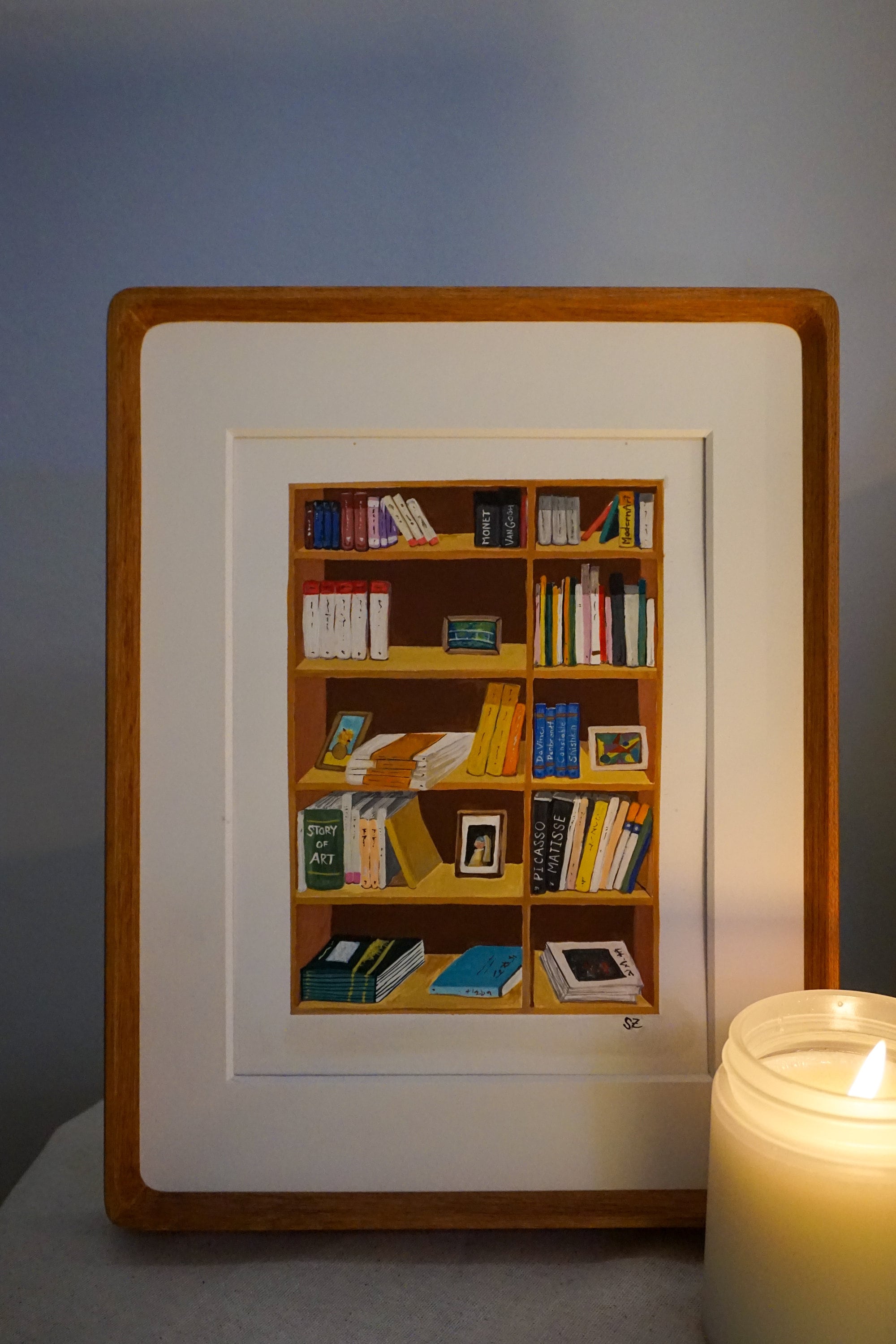 Art Bookshelf With Famous Paintings and Books, Hand Painted With ...