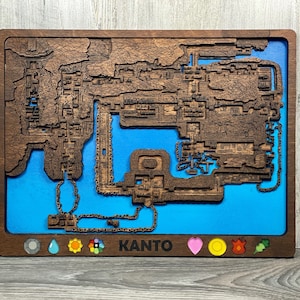 3D Kanto Video Game Map Laser Cut Wood Multilayer Custom Decor Nintendo ...