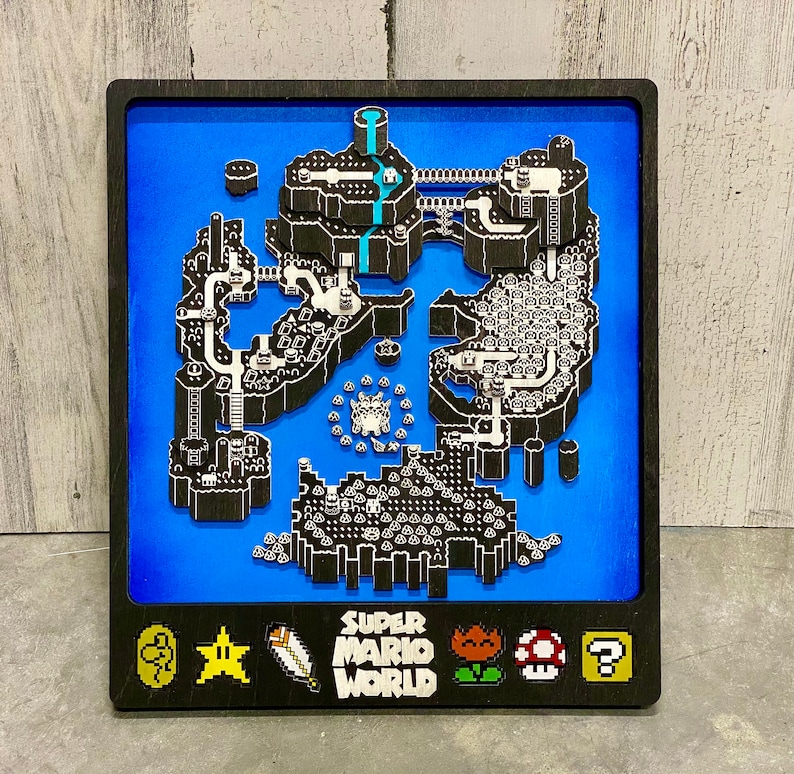 3D Super Mario World Video Game Map Laser Cut Wood Multilayer Custom ...