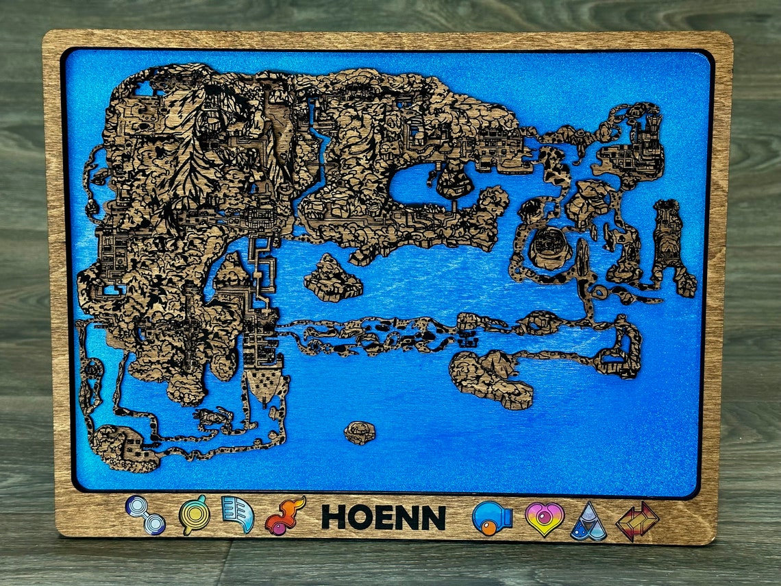 3D Hoenn Video Game Map Laser Cut Wood Multilayer Custom Decor Nintendo ...