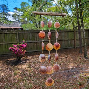 Red Scallop Seashell and Driftwood Mobile W/ Seed Beads and Crystals ...