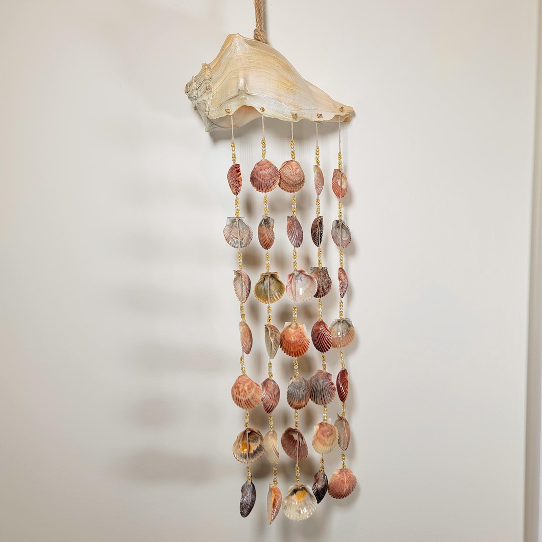 Red Mini Scallop Seashell and Whelk Shell Mobile W/ Seed Beads || Beach ...