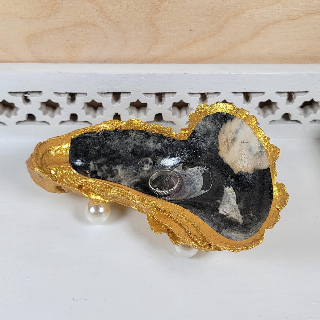 Gilded Oyster Shell Ring Dish: Beach Boho Jewelry Holder | Go410 - Etsy