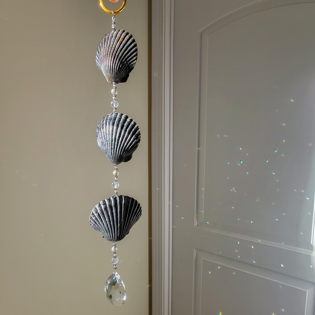 3 Scallop Seashell Sun Catcher With Crystal Beads, Seed Beads, and a ...