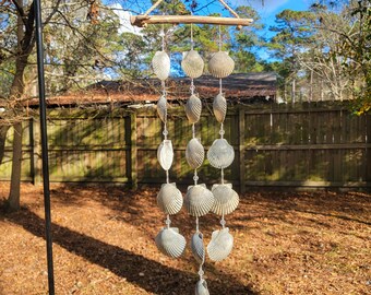 Black Scallop Seashell and Driftwood Mobile W/ Seed Beads and Crystals ...