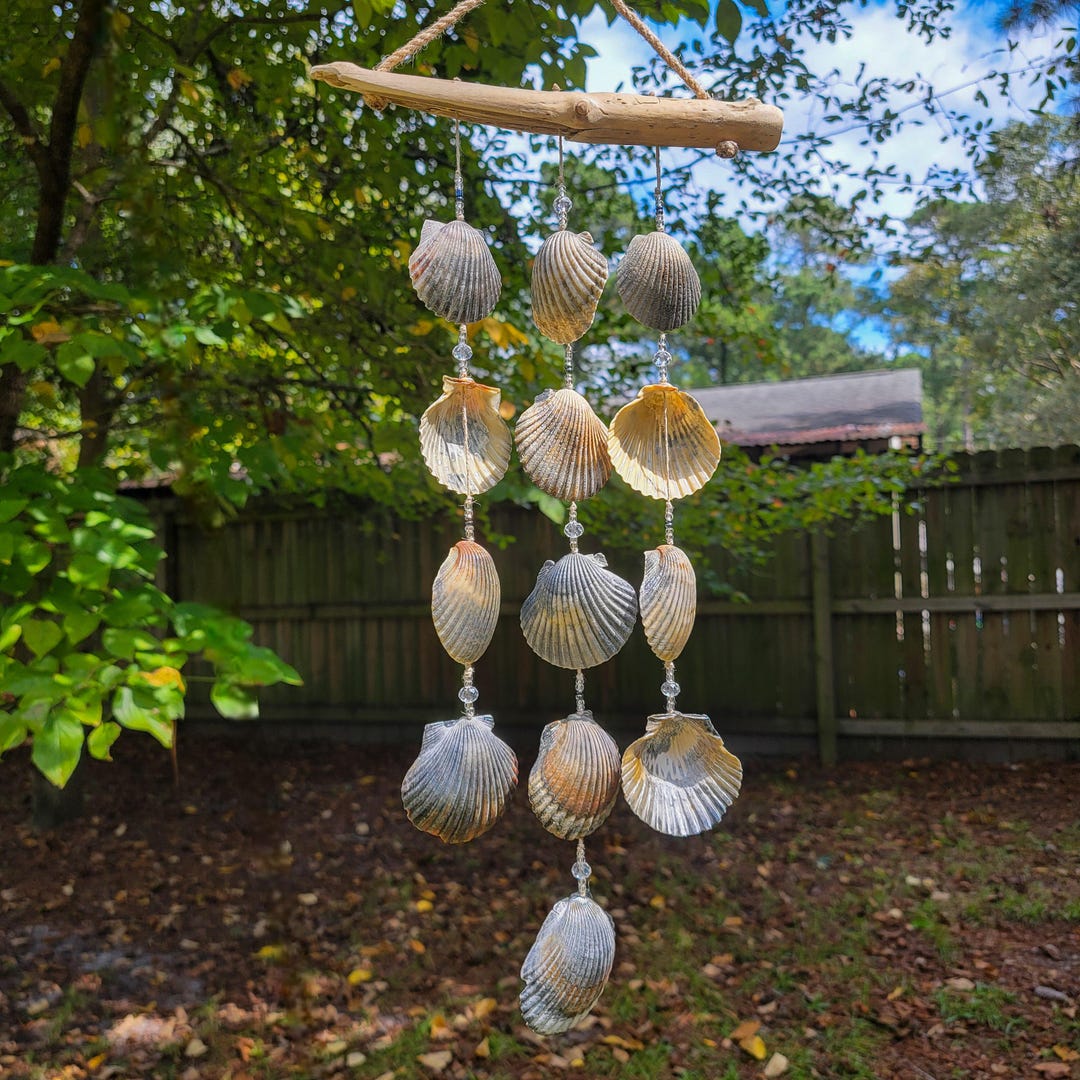 Scallop Seashell and Driftwood Mobile W/ Seed Beads and Crystals ...