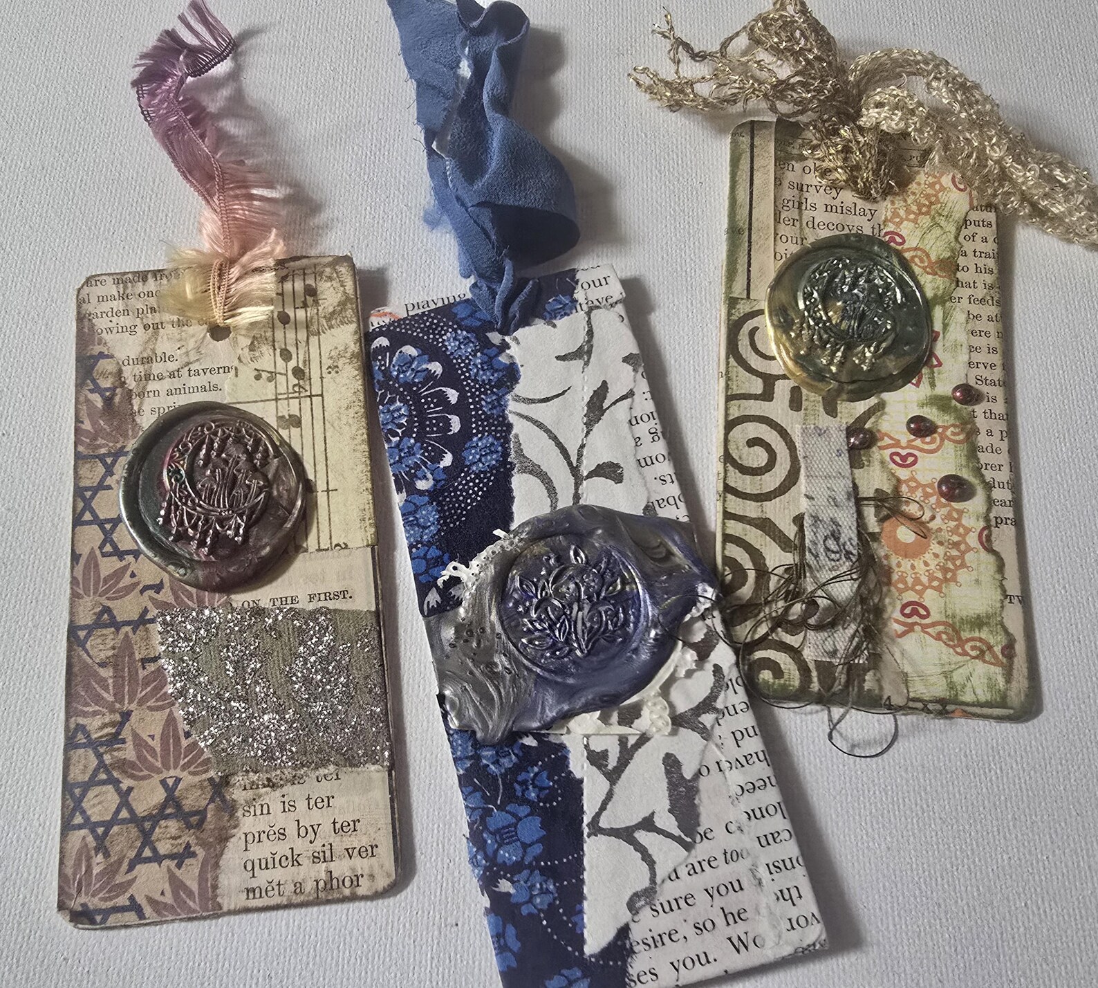 Bookmarks Handmade (3) Upcycled Recycled Vintage Paper Ephemera Stamped ...