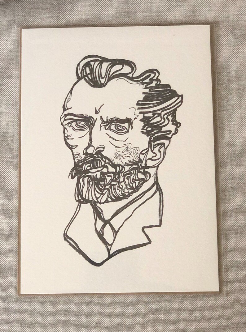 Vincent Van Gogh Portrait Art Print Original Line Drawing | Etsy