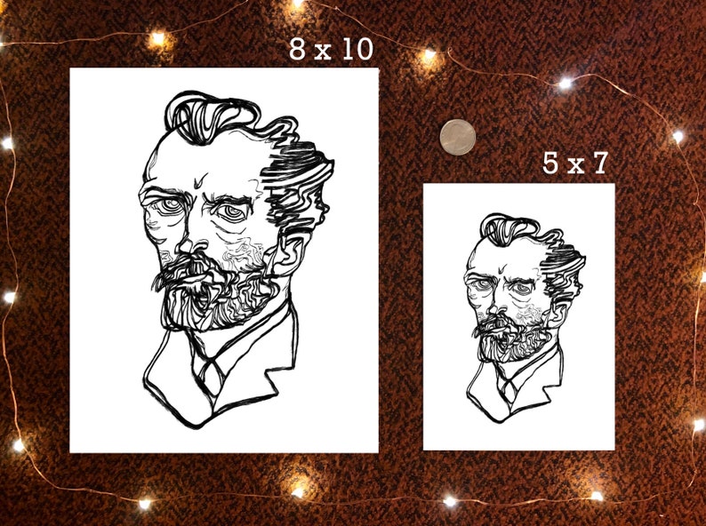 Vincent Van Gogh Portrait Art Print Original Line Drawing | Etsy