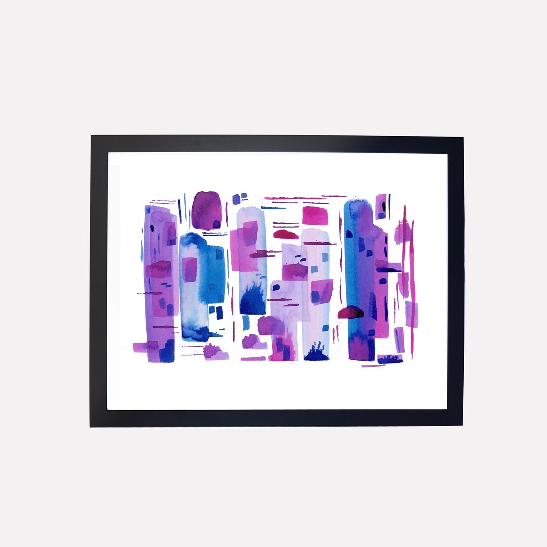 Purple City Skyline Cityscape Watercolor Art Print 8 X 10 Meggy in the ...