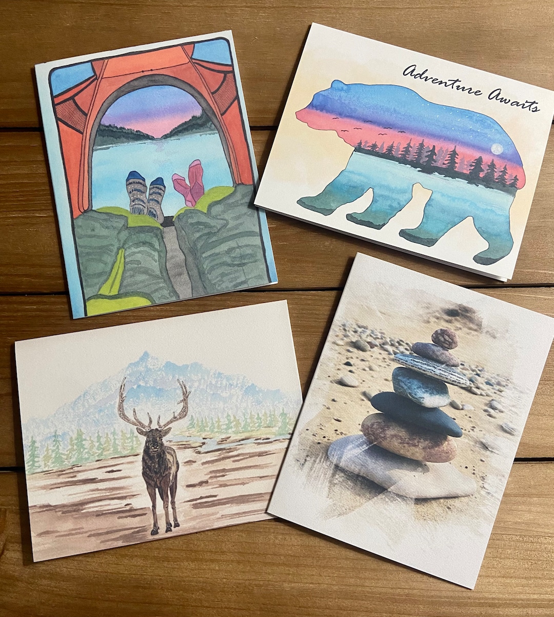 Outdoor Adventure Card Set, 4 Blank Cards & Envelopes, Gift Set ...