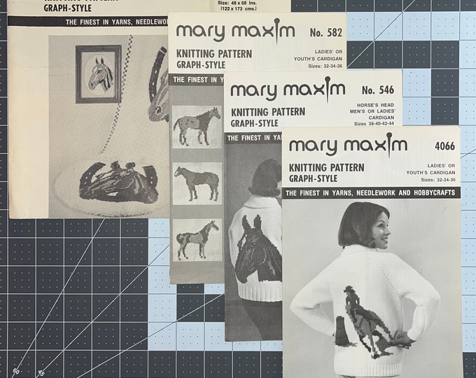 Mary Maxim Knitting Patterns, Set of 4 , Equestrian Themed Graph-style ...