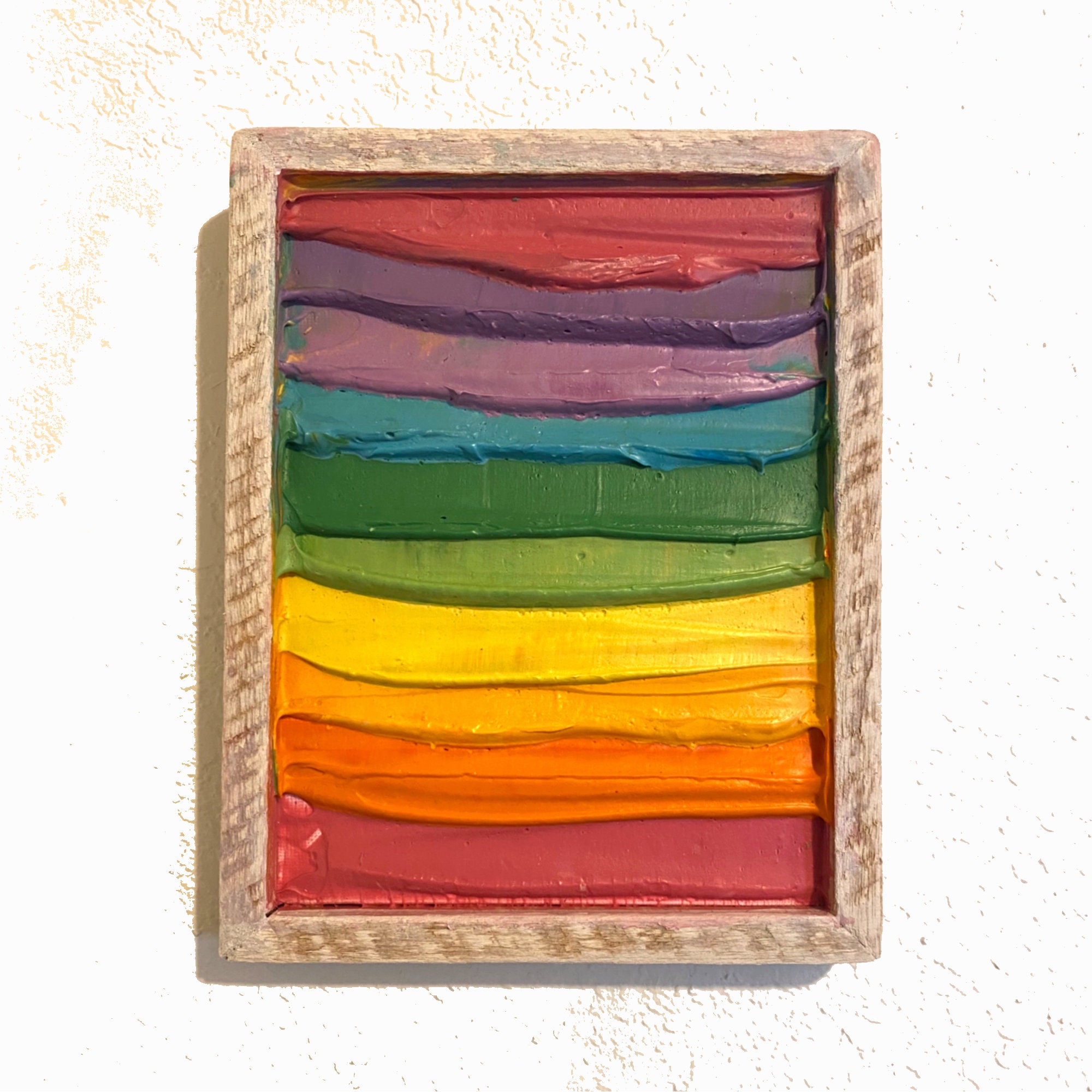 Thick Texture Goopy Rainbow Painting, Rustic White Upcycled Palette ...